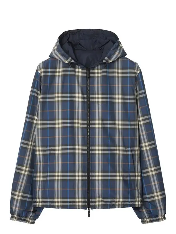 Burberry Check Pattern Hooded Reversible Jacket - Blue