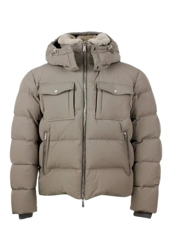 MOORER Down Jacket With Detachable Hood - Nut