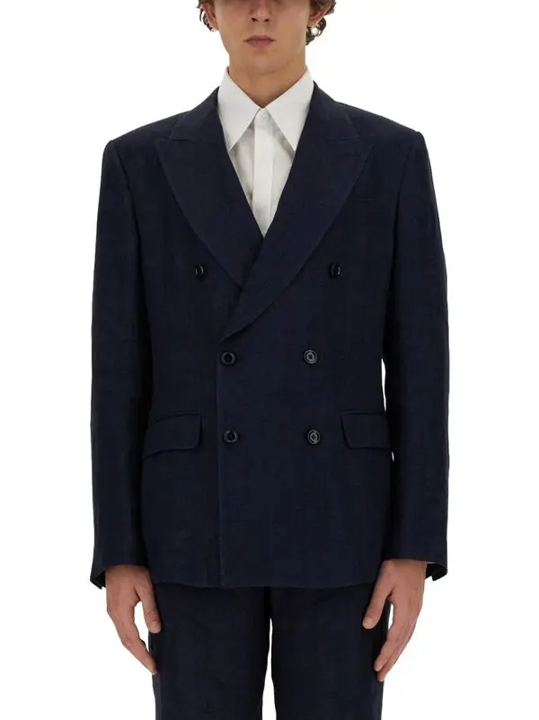 Dolce & Gabbana Double-breasted Linen Jacket - Blue