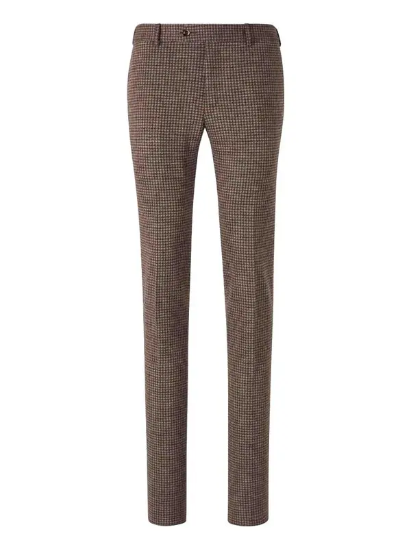 PT TORINO Formal Houndstooth Wool Trousers - Brown