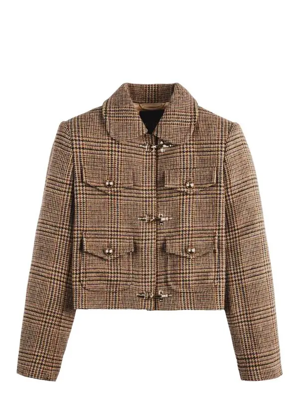 FAY 3 Ganci Jacket In Prince Of Wales Check Wool - Beige