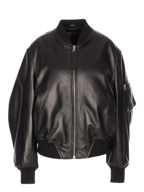 Attico Leather Bomber Jacket - Black