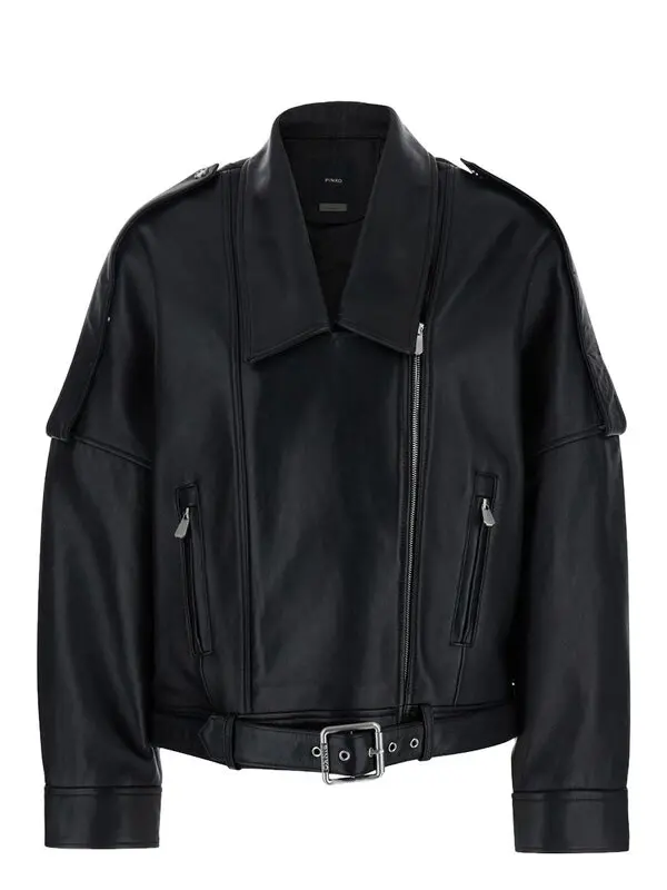 Pinko Confine Leather Biker Jacket - Black