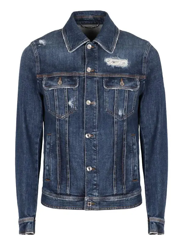 Dolce & Gabbana Destroyed Denim Jacket - Navy