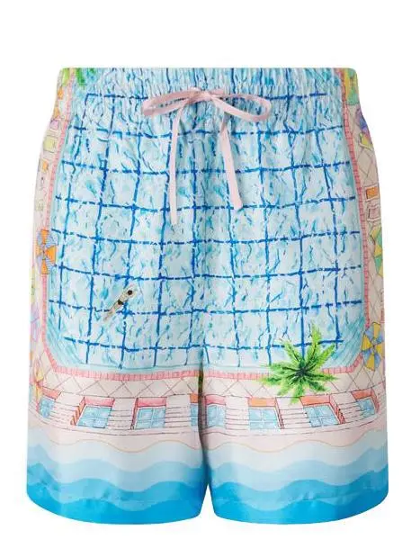 Casablanca Le Plongeon Silk Bermuda Shorts - Blue