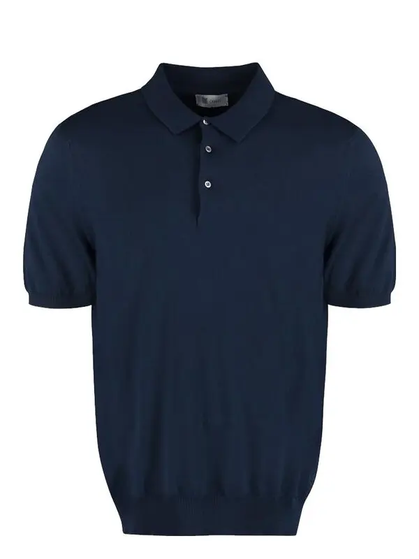 THE (ALPHABET) The Cotton Knit Polo Shirt - Blue
