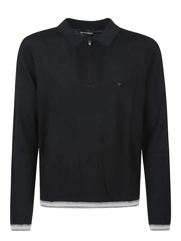 Emporio Armani Half Zip Polo Neck Sweater - Black