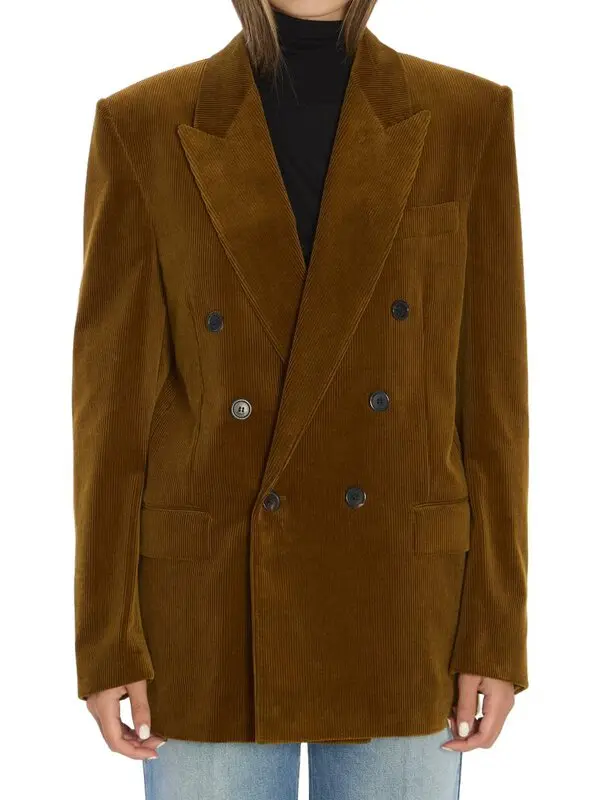 Saint Laurent Corduroy Double-breasted Jacket - Brown