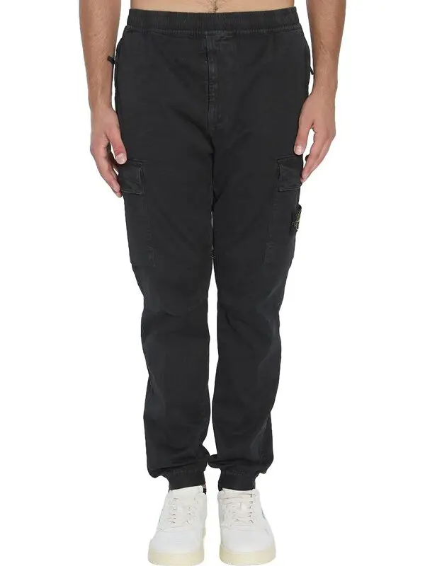Stone Island Cargo Pants In Stretch Organic Broken Cotton Twill - Black