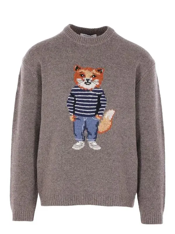Maison Kitsuné Dressed Fox Wool Knit Sweater - Grey