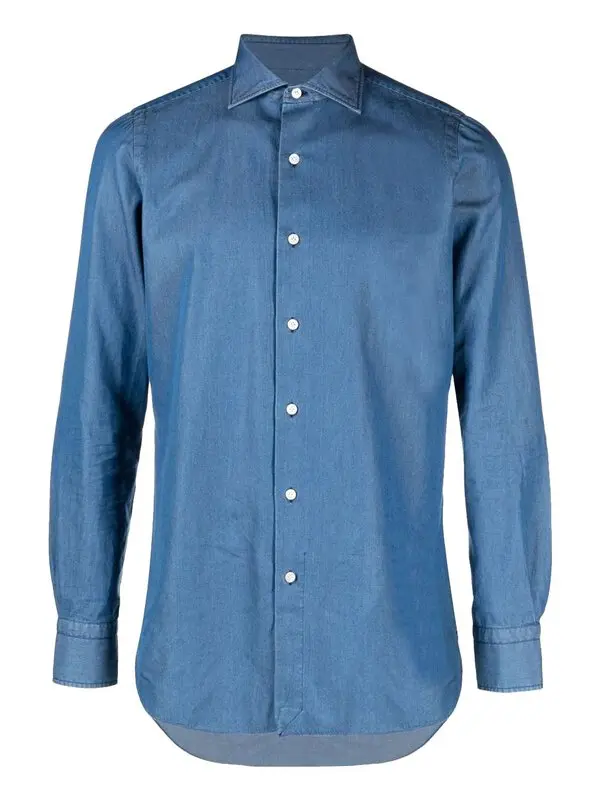 FINAMORE 1925 Napoli Cotton Shirt - Clear Blue