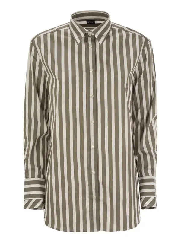 FAY Striped Stretch Cotton Shirt - Green