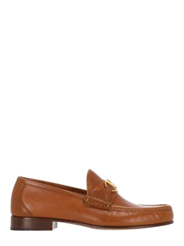 Valentino Garavani Leather Loafers With Gold-tone Detail - Brown