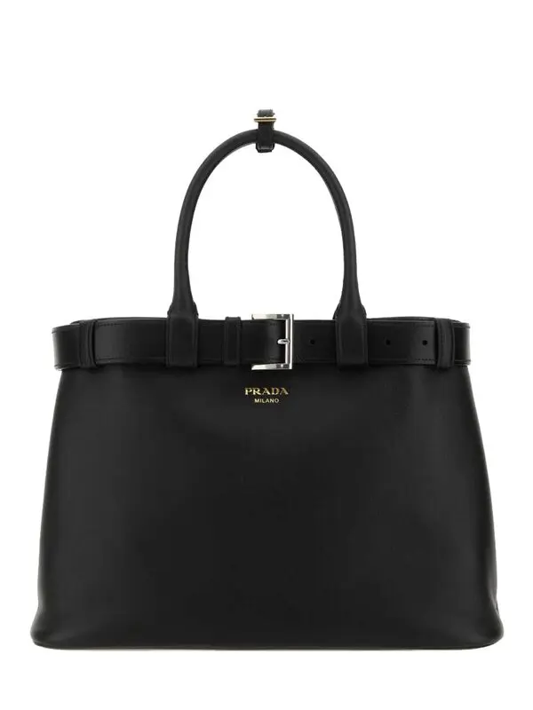 Prada Buckle Leather Handbag - Black