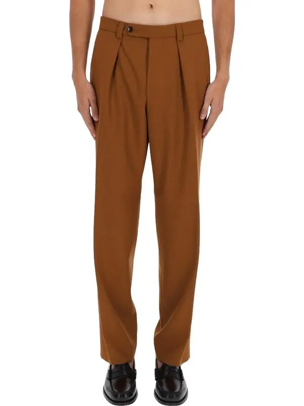 BOSS Regular Fit Virgin Wool Pants - Brown