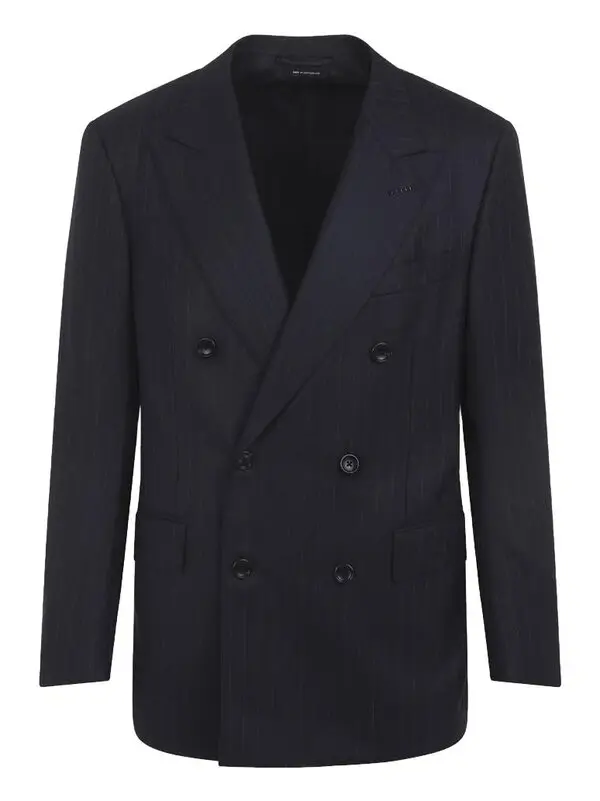 TOM FORD Wool Double-breasted Jacket - Blue