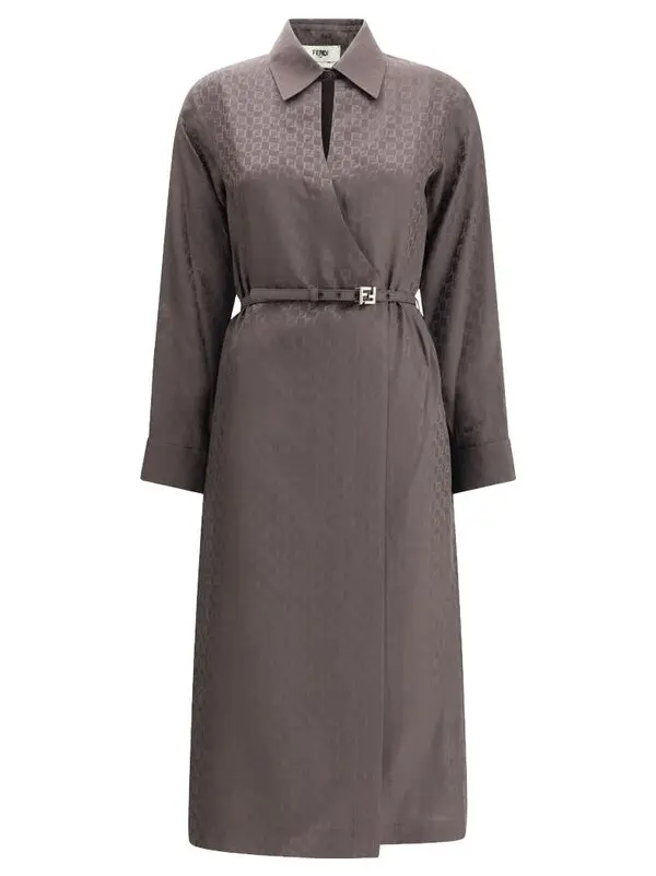 Fendi Ff Silk Jacquard Dress - Brown