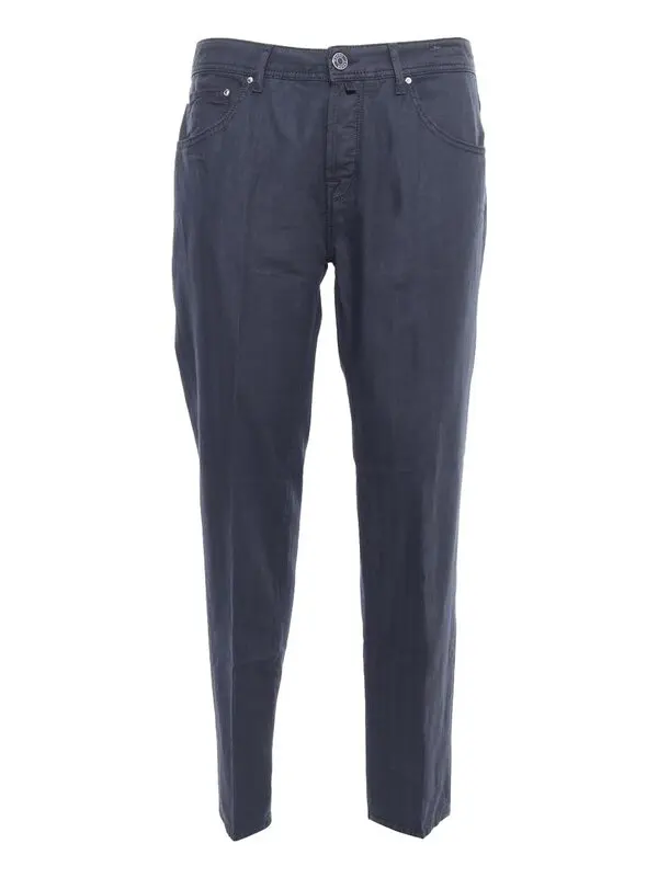 Jacob Cohen Stretch Cotton And Linen Trousers - Blue