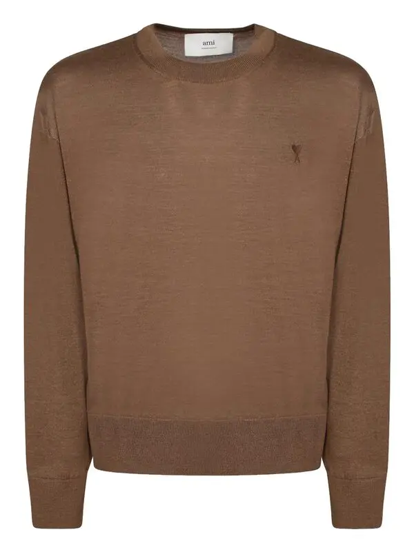 Ami Crew Neck Wool-silk Sweater - Brown