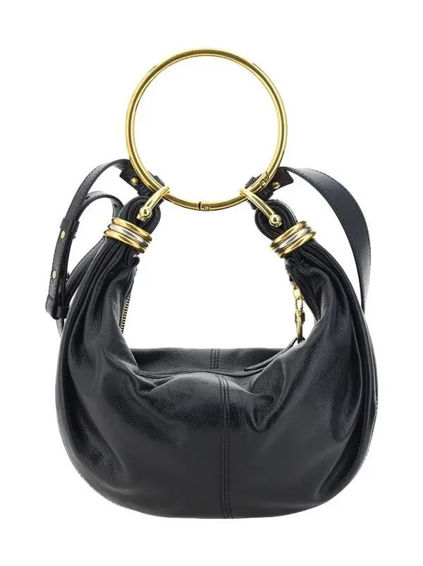 Chloé Leather Handbag With Round Brass Handle - Black