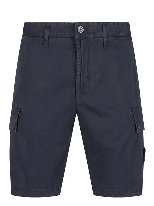 Stone Island Organic Stretch Cotton Broken Twill Shorts - Blue