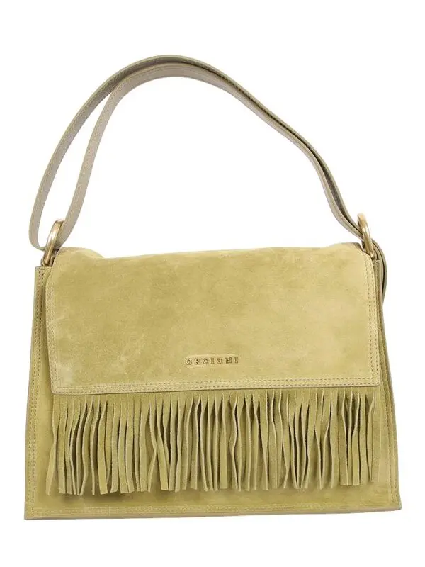 ORTIGNI Pillow Naif Fringe Shoulder Bag - Green