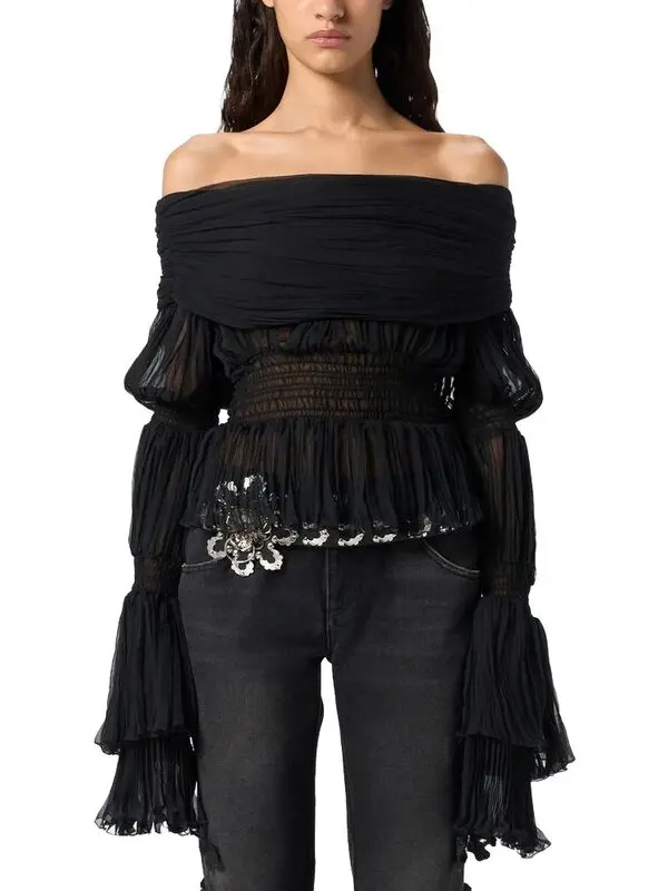 Blumarine Off-shoulder Pleated Top - Black