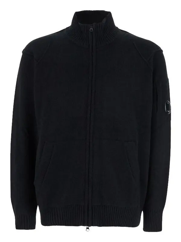 C.P. COMPANY Wool Blend High Neck Cardigan - Black