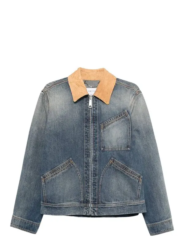 Alexander McQueen Cotton Jacket With Contrasting Collar - Blue Washed/sand