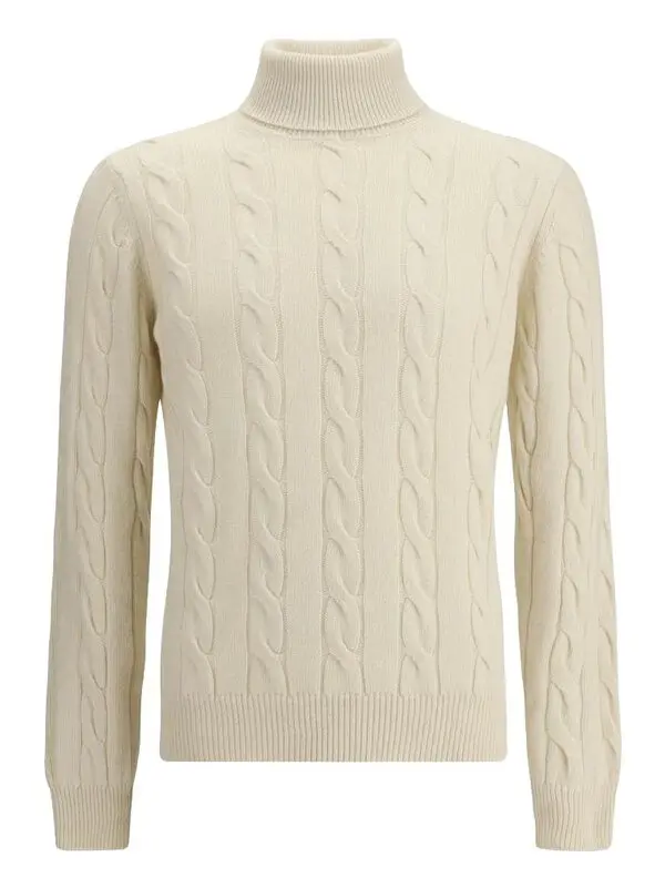 ARAGONA Woven Turtleneck Sweater - White