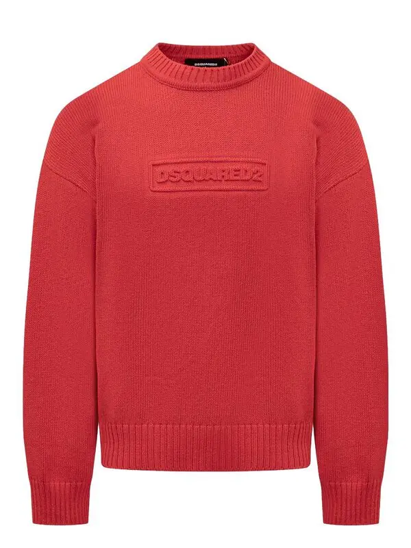 Dsquared2 Long-sleeved Cotton Sweater With Embossed Logo - Red