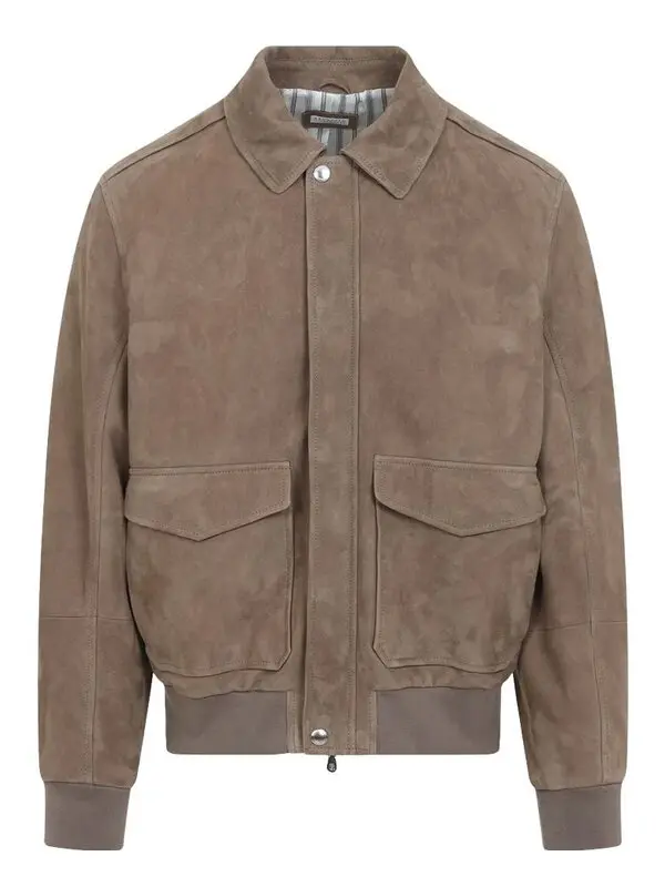 Brunello Cucinelli Leather Bomber Jacket - Beige
