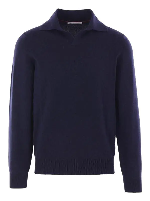Brunello Cucinelli Cashmere Knit Pullover - Navy+dark Grey