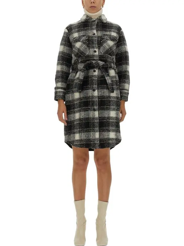 Woolrich Check Print Coat With Classic Collar - Black