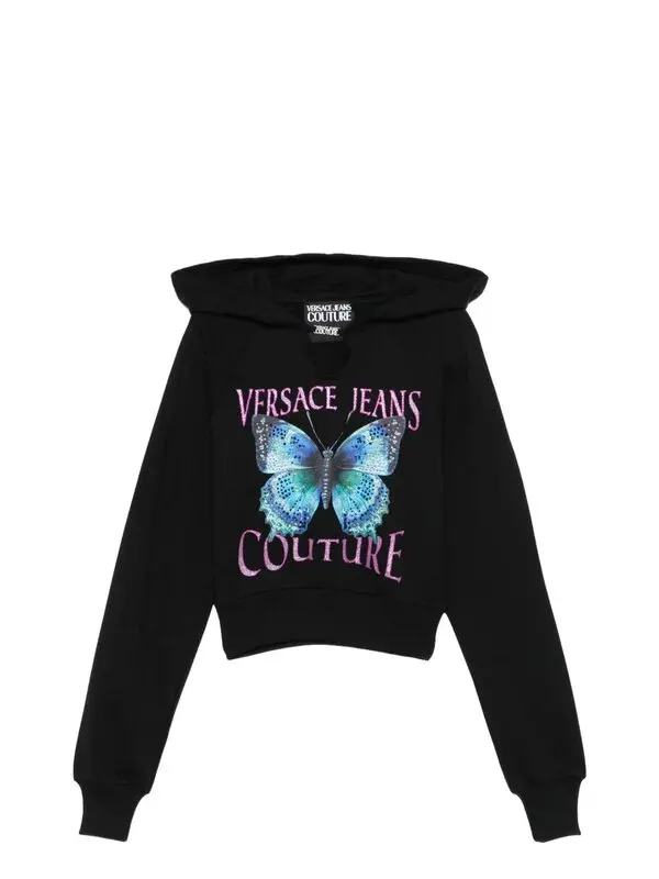 Versace Cotton Hoodie With Logo - Black