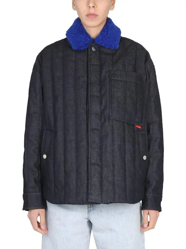 Sunnei Jacket With Faux Fur Collar - Navy