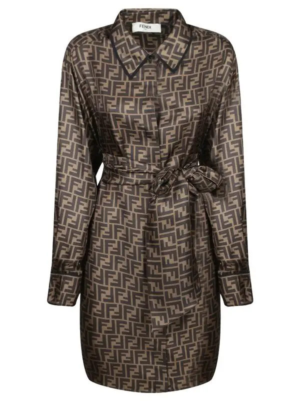 Fendi Long Sleeve Twill Dress - Brown