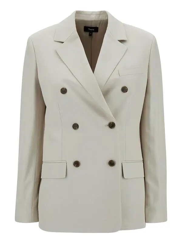 Theory Double-breasted Jacket With Notched Revers - White
