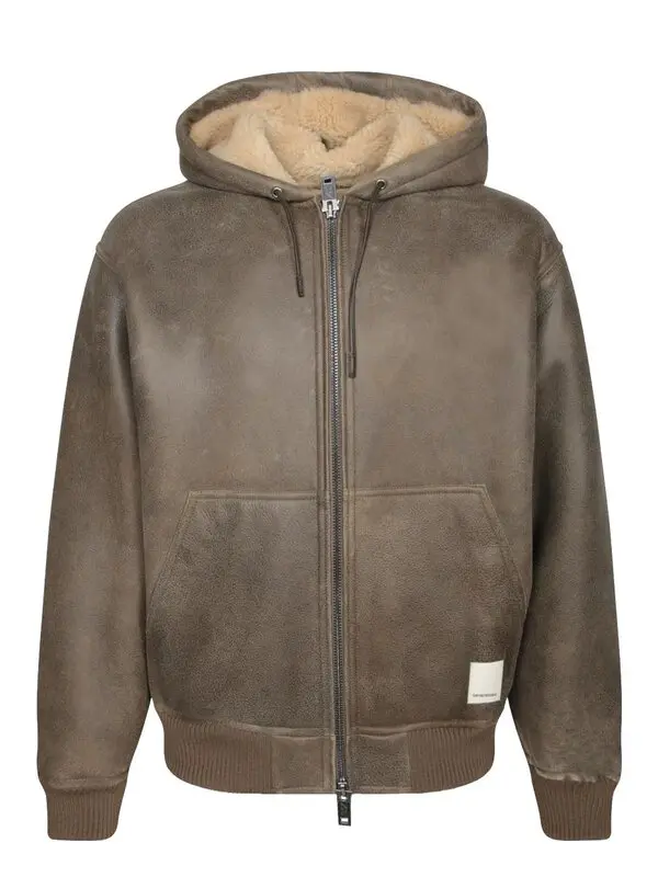 Emporio Armani Shearling Leather Jacket - Beige