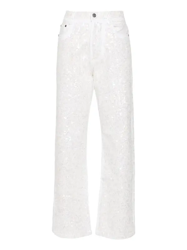 P.a.r.o.s.h Guff Sequin-embellished Straight Jeans - Fantasia Panna
