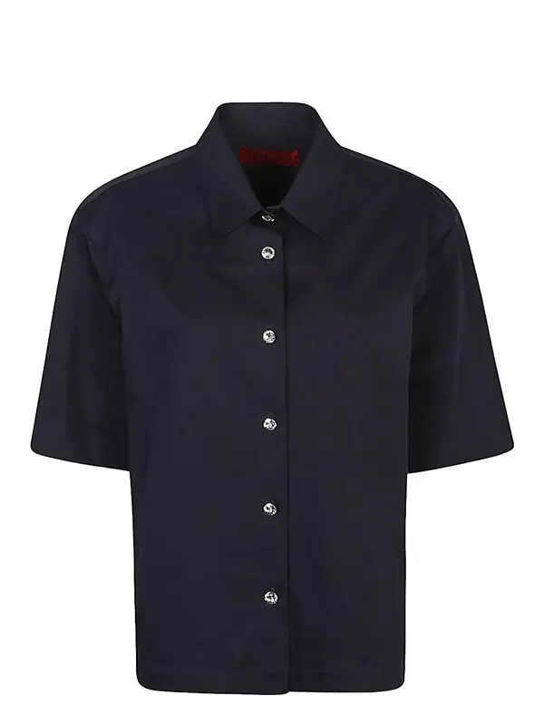 THE LATEST Cotton Shirt With Jewel Button Closure - Blue