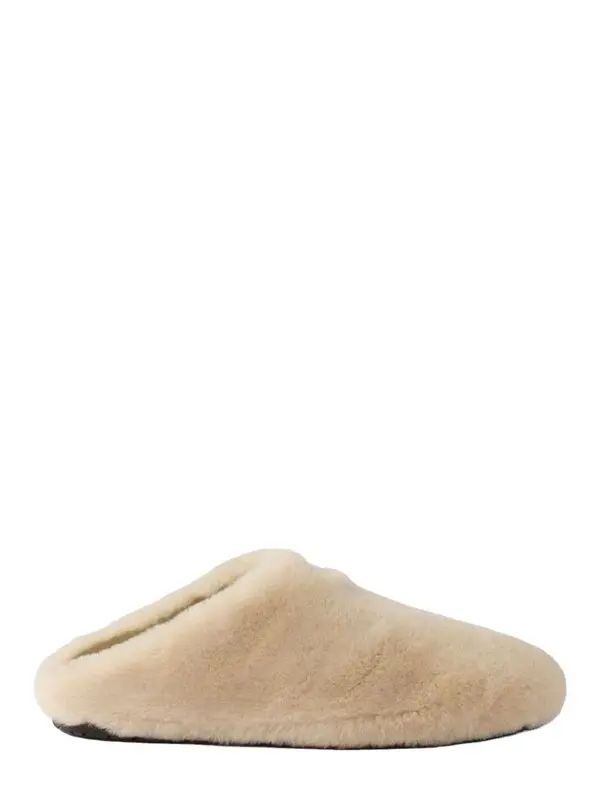 Prada Shearling Mules - Beige