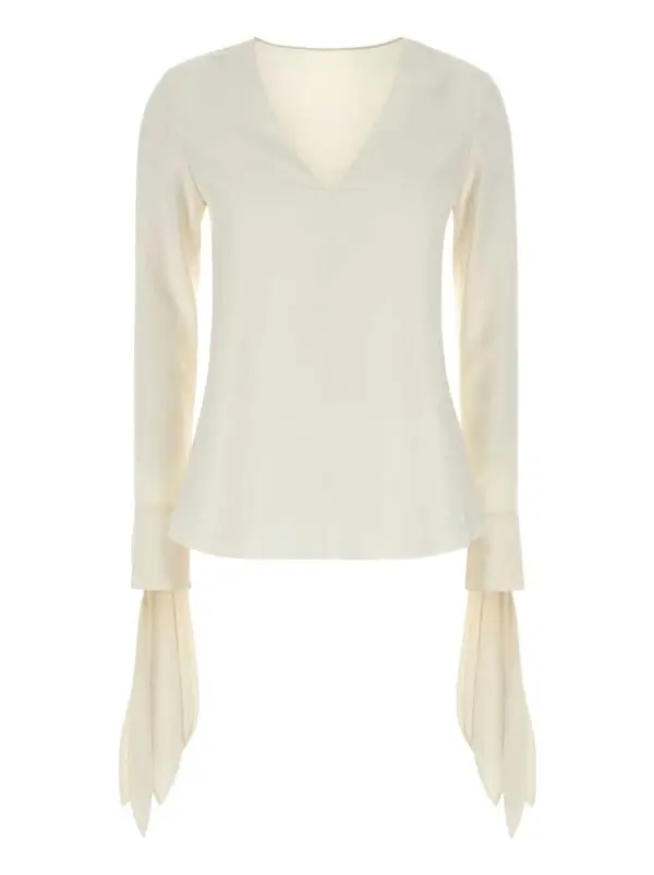 Givenchy Ruffled V-neck Top - Blanc Casse