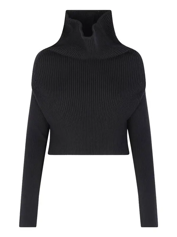 Rick Owens Cropped Wool Sweater - Black