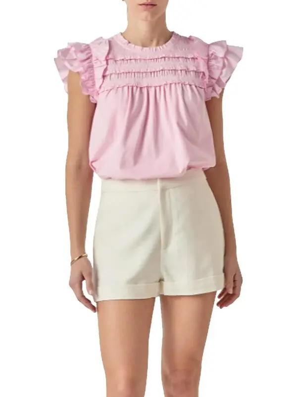 English Factory Mix Media Ruffle Top - Light Pink