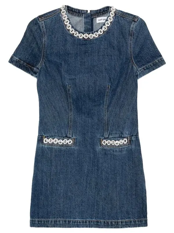 SELF-PORTRAIT Denim Mini Dress - Blue