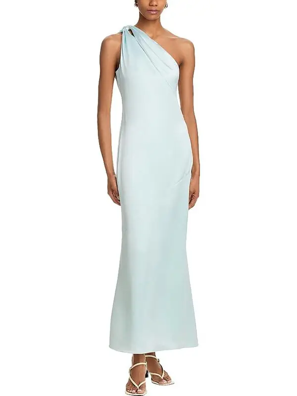 Line & Dot Daniella One Shoulder Satin Dress - Mint