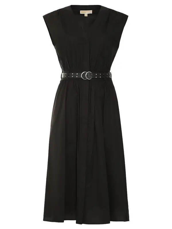 Michael Kors Belted Cotton Midi Dress - Black