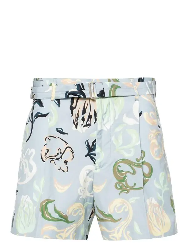 LANVIN Abstract Print Cotton Shorts - Azur