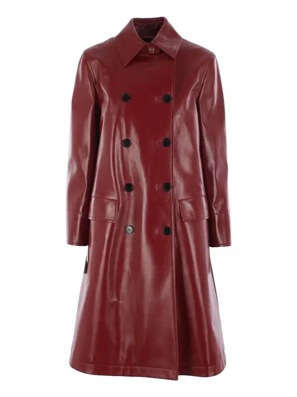 Gucci Double-breasted Leather Coat - Red Still